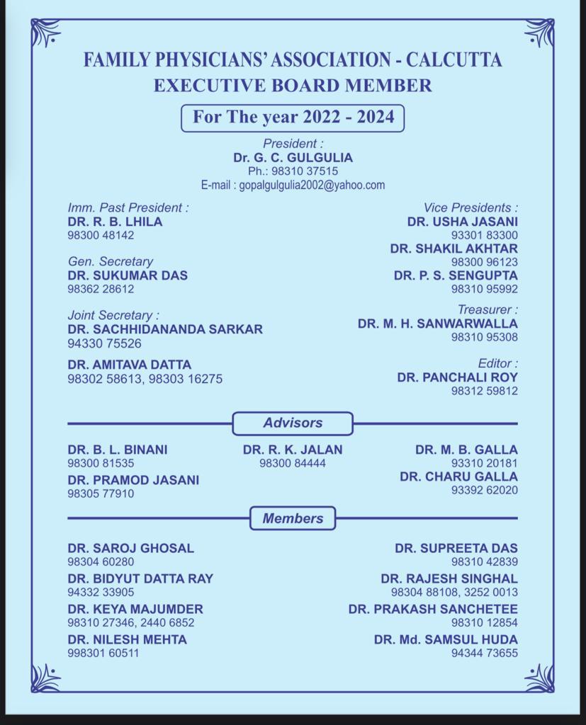 Present Executive Bodies – Family Physician Association Calcutta